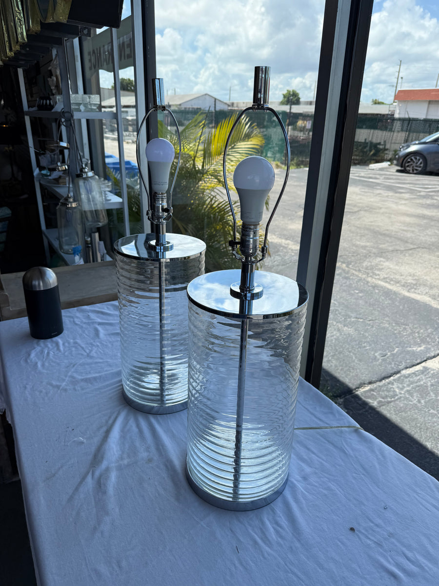 Pr Glass rib large table lamps – Jasper Kane Designs